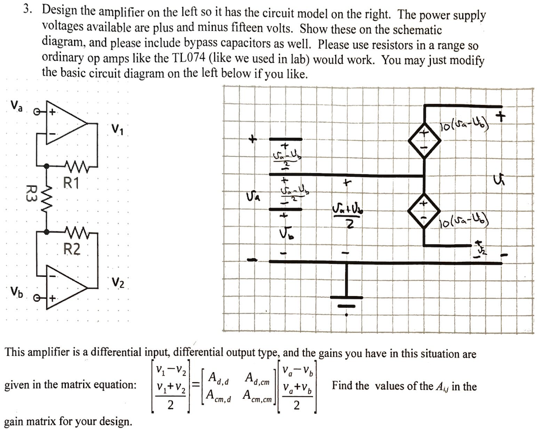 3. Design the amplifier on the left so it has the | Chegg.com