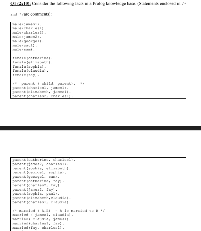 Solved Q1 2x10 Consider The Following Facts In A Prolog