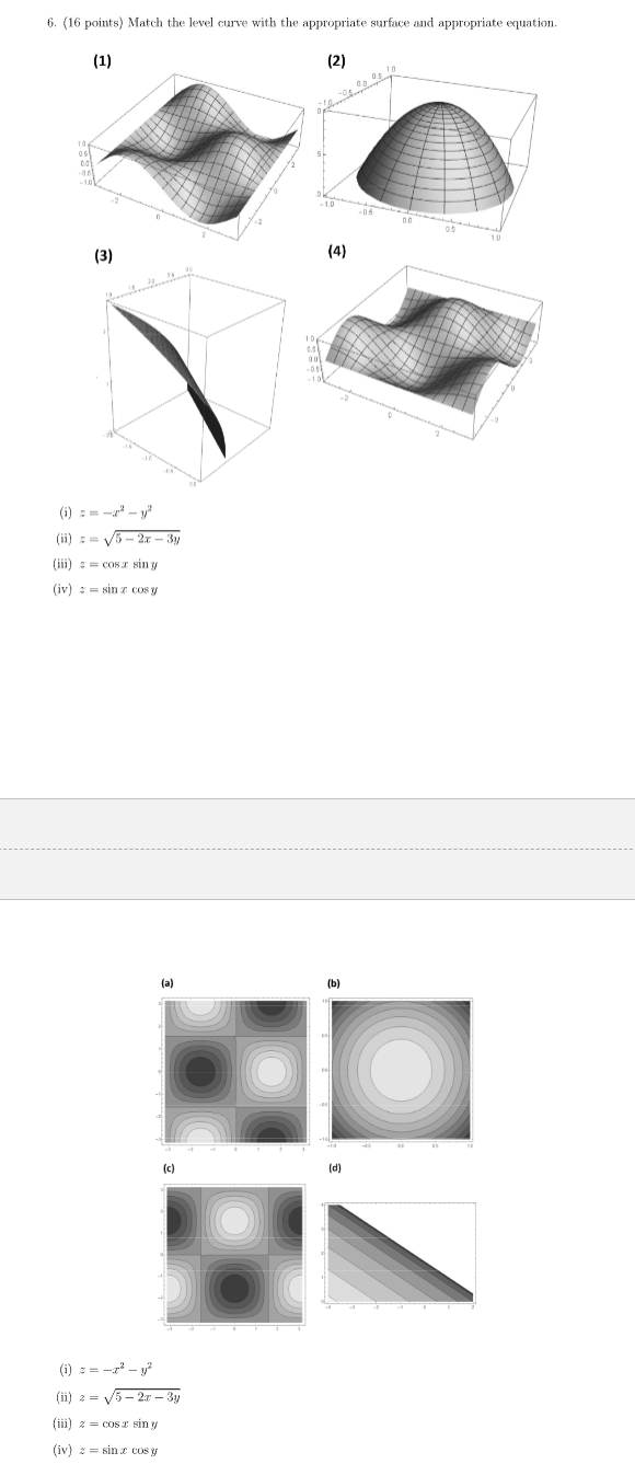 Solved 6. (16 points) Match the level curve with the | Chegg.com