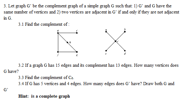 Solved 3 Let Graph G Be The Complement Graph Of A Simple