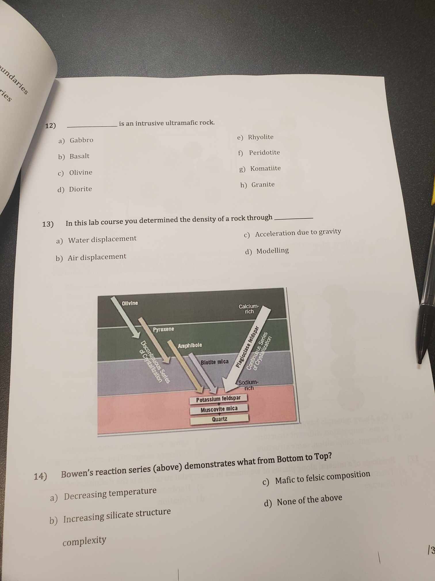 12) is an intrusive ultramafic rock. a) Gabbro e) | Chegg.com