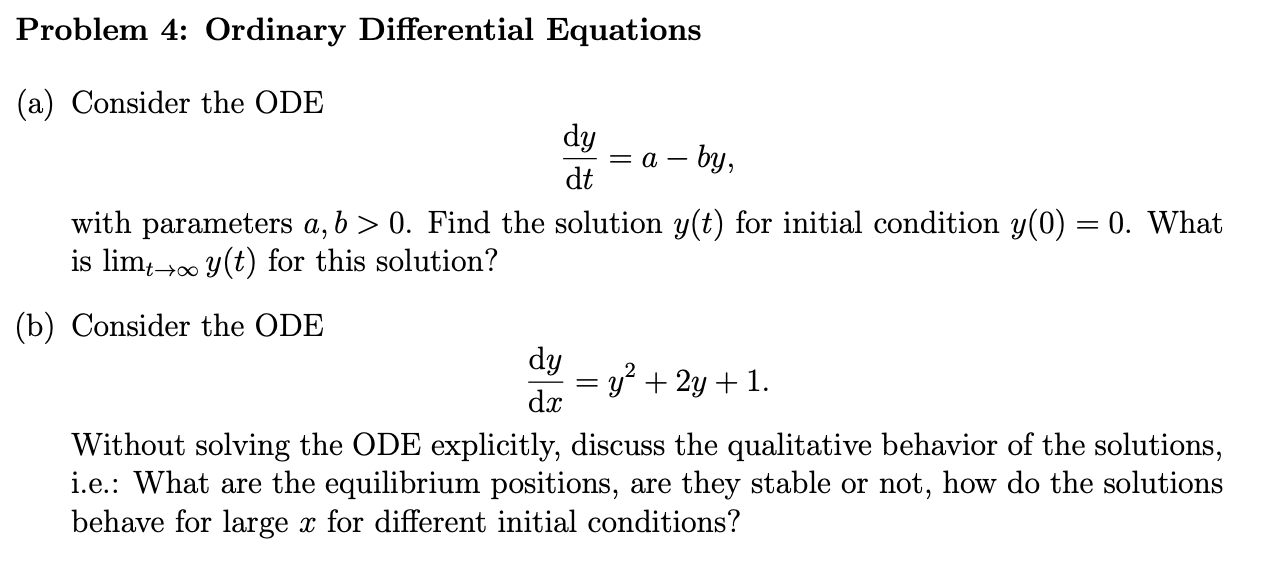 Solved Problem 4: Ordinary Differential Equations (a) | Chegg.com