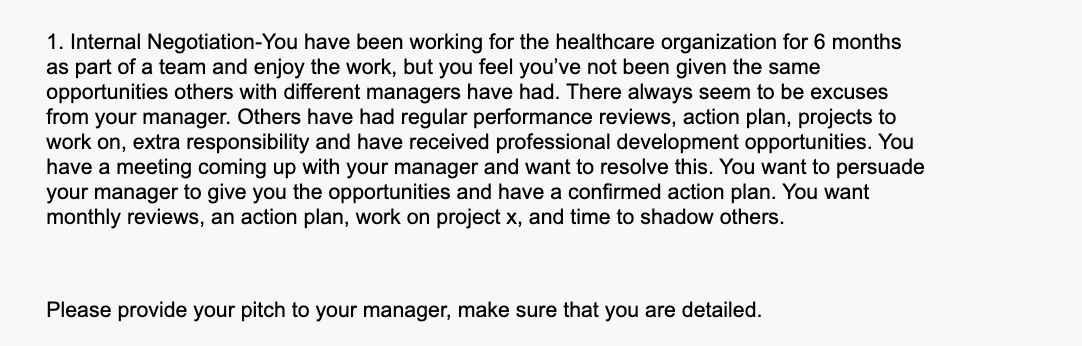 Solved 1. Internal Negotiation-You have been working for the | Chegg.com