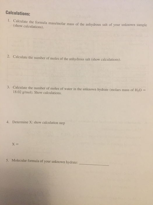 Solved Experiment 6 Determining the Formula of an Unknown | Chegg.com