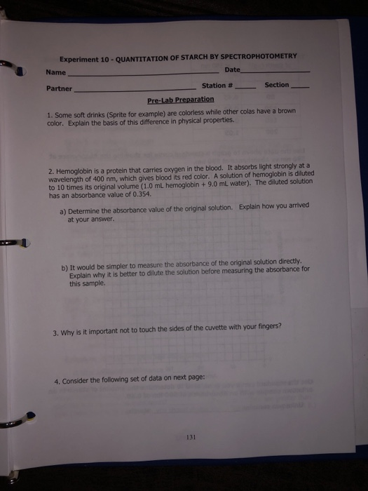 Solved Experiment 10-QUANTITATİON OF STARCH BY | Chegg.com