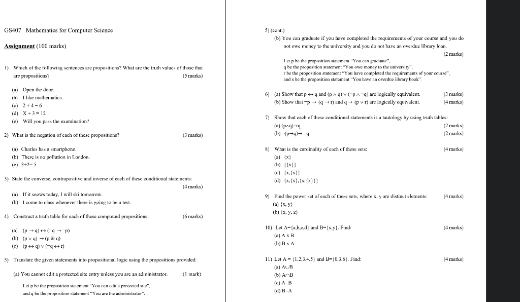 Solved Assignment (100 marks) 1) Which of the following | Chegg.com