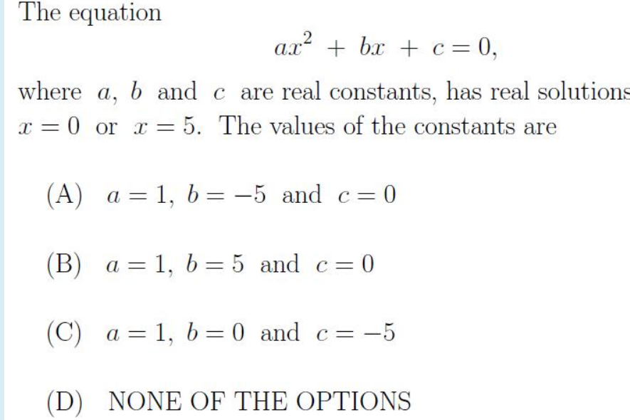 Solved The equation ax2 + bx + c=0, where a, b and c are | Chegg.com