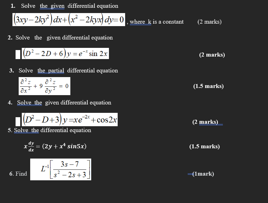 Solved 1. Solve the given differential equation (3xy – | Chegg.com