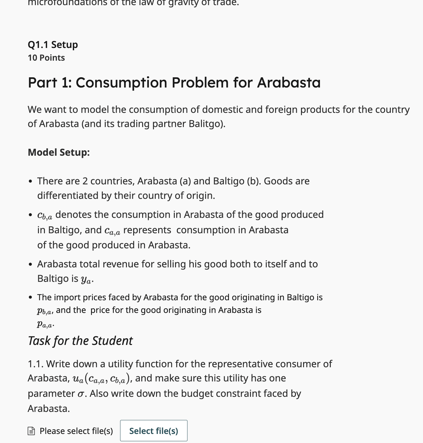 Solved Part 1: Consumption Problem for ArabastaWe want to | Chegg.com