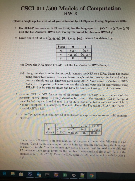 Solved CSCI 311/500 Models of Computation HW 3 Upload a | Chegg.com