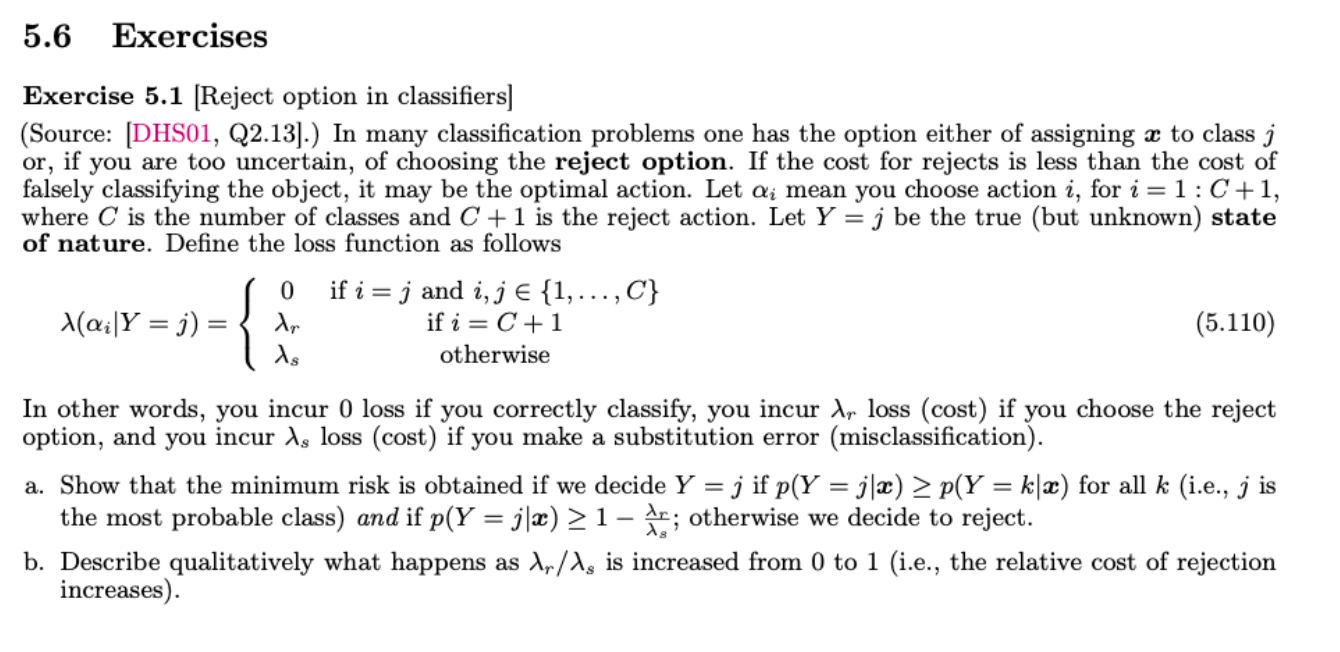 Exercise 51 Reject Option In Classifiers Source 4434