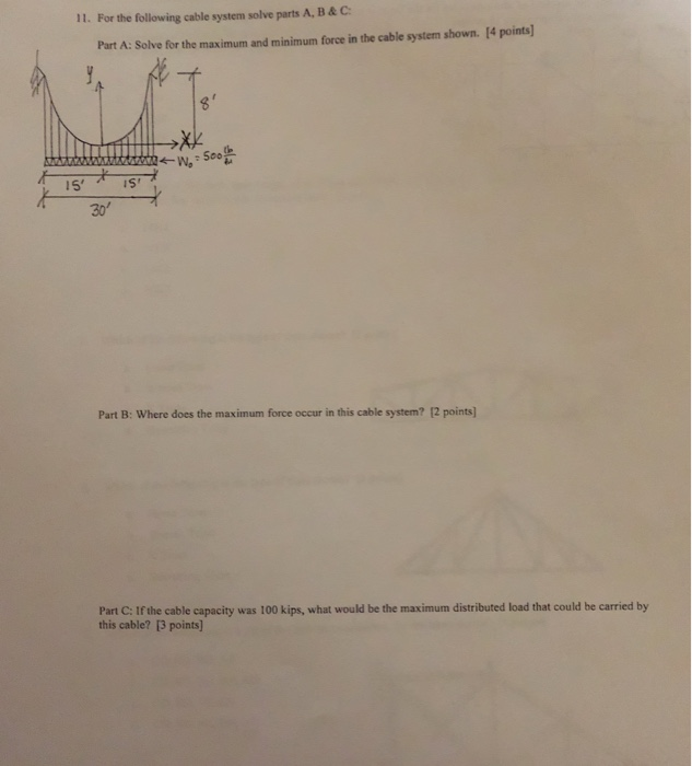 Solved 11. For the following cable system solve parts A, B&C | Chegg.com
