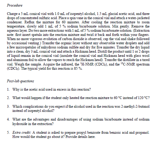 Solved Experiment 8: Fischer Esterification - Synthesis of | Chegg.com