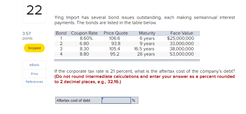 Solved 22 3.57 points Skipped eBook Print References Ying | Chegg.com