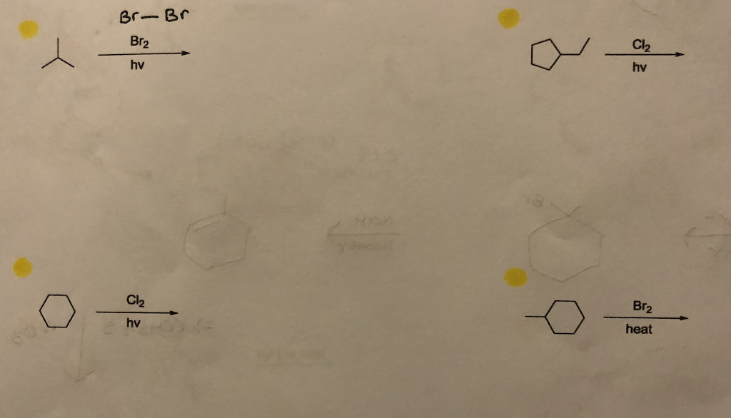 Solved Br Br Cl2 Br2 hv Br2 Cl2 hv O heat | Chegg.com