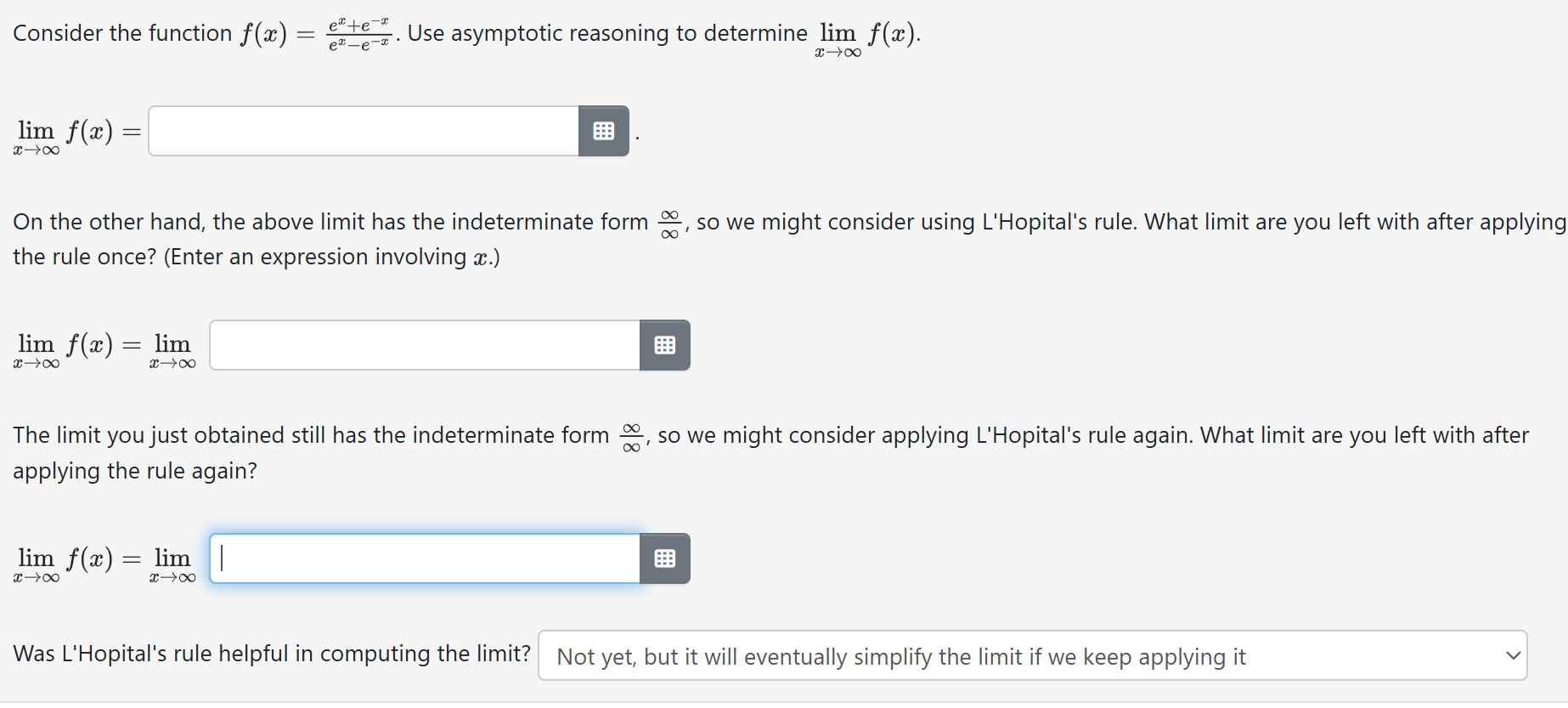 Solved Consider the function f(x)=ex+e-xex-e-x. ﻿Use | Chegg.com