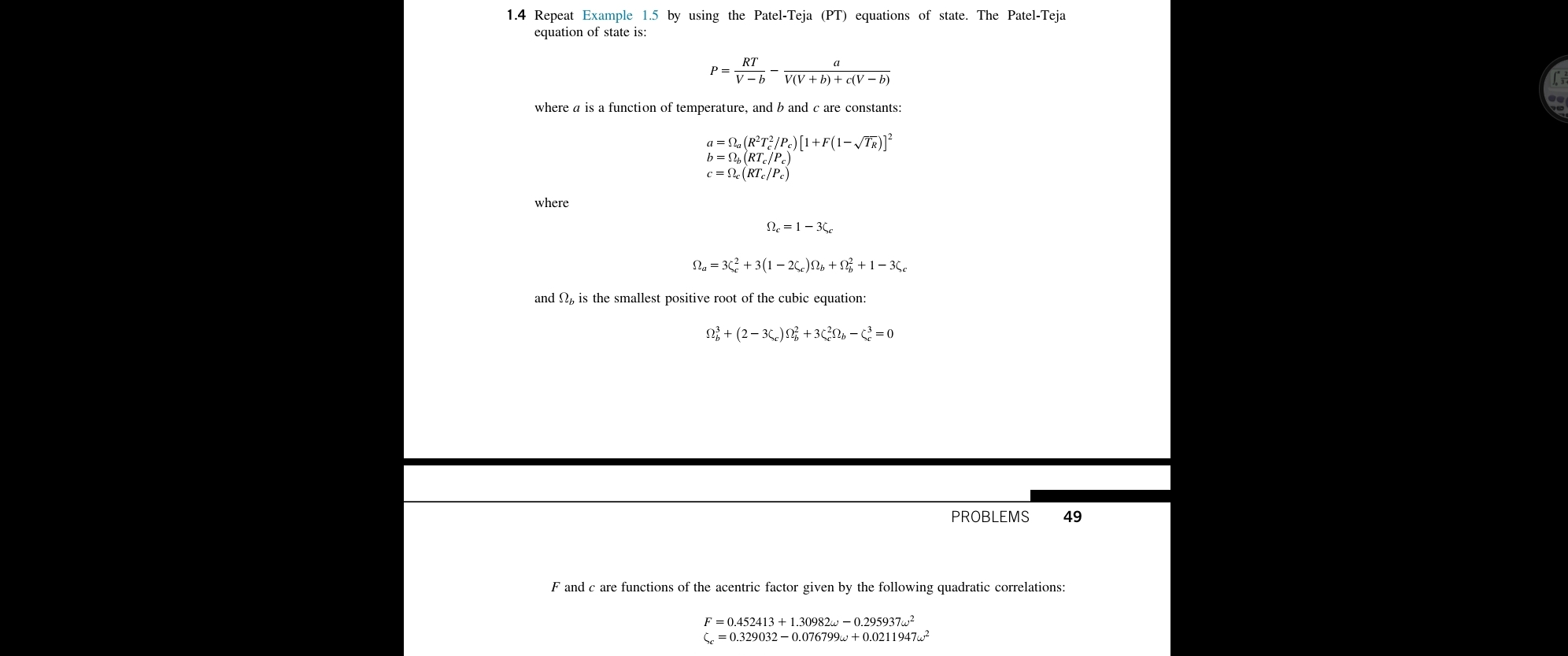 Solved 1.4 Repeat Example 1.5 by using the Patel-Teja (PT) | Chegg.com