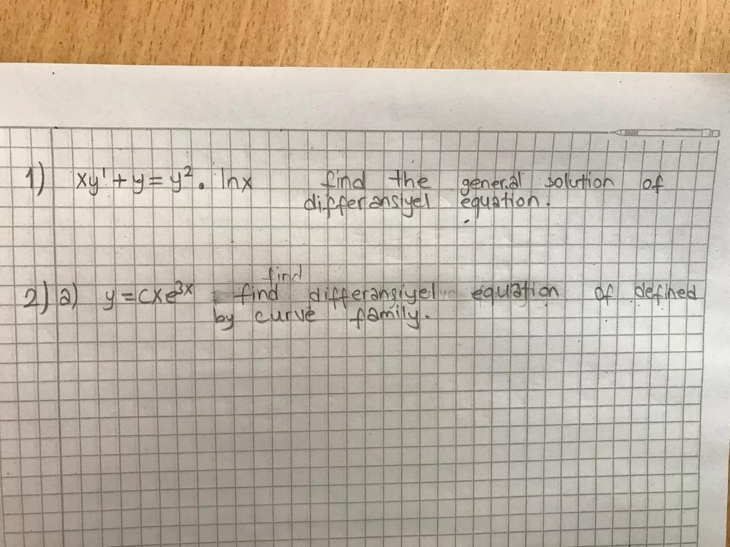 Solved 1 xy! +y = y2, Inx of find the general solution | Chegg.com