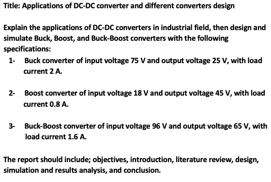 Solved Title: Applications of DC-DC converter and different | Chegg.com