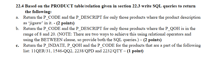22.4 Based on the PRODUCT table/relation given in | Chegg.com