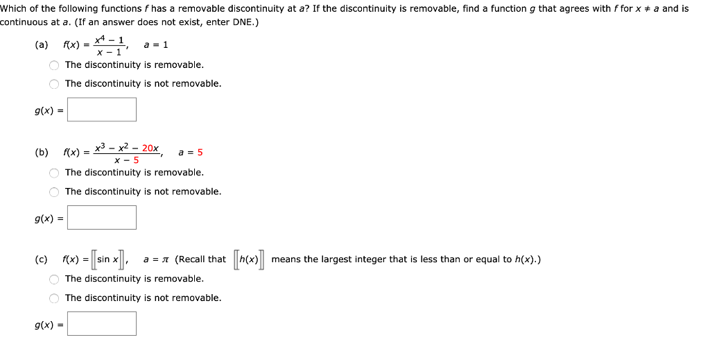 Solved Which of the following functions f has a removable | Chegg.com