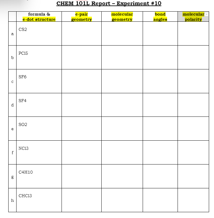 Solved CHEM 101L Report - Experiment \# 10 | Chegg.com