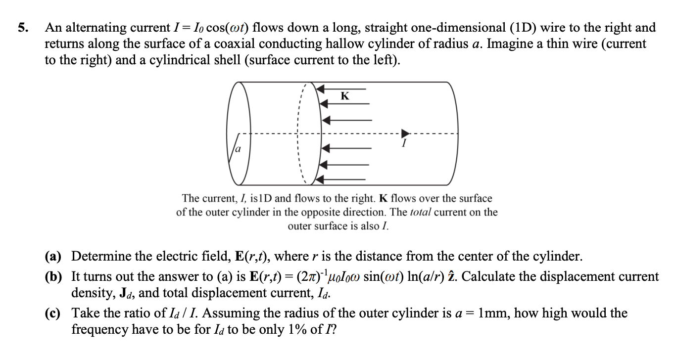 Solved 5. An alternating current I = Io cos(@t) flows down a | Chegg.com