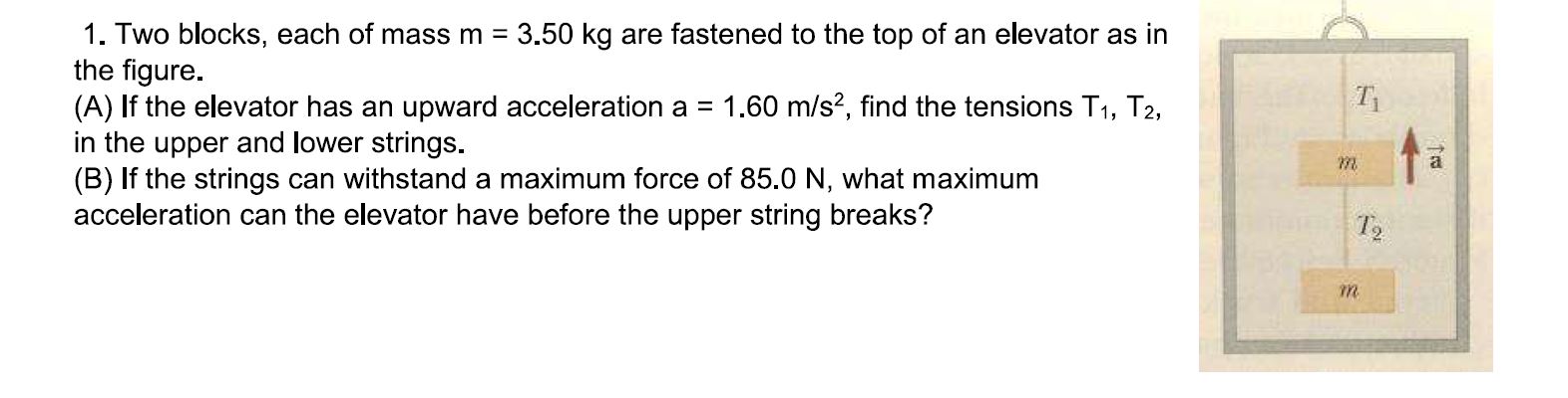 Solved 1. Two blocks, each of mass m=3.50 kg are fastened to | Chegg.com