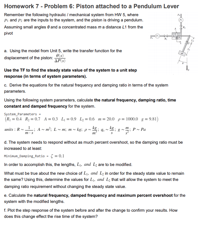 Homework 7 - Problem 6: Piston attached to a Pendulum | Chegg.com