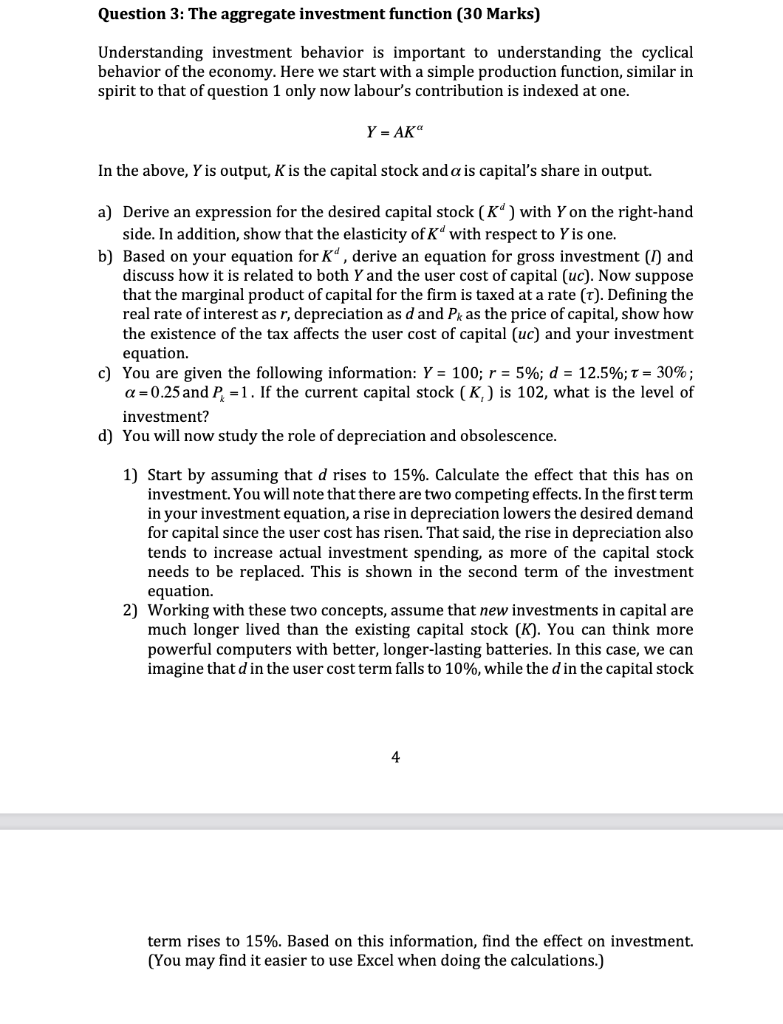 Solved Question 3: The aggregate investment function (30 | Chegg.com