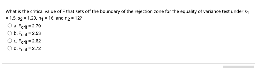 Solved What is the critical value of F that sets off the | Chegg.com