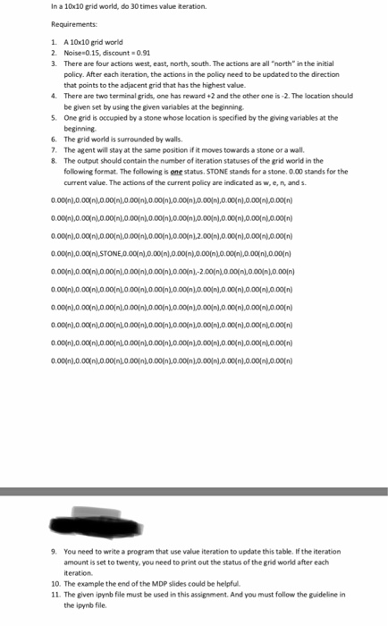 Solved Value Iteration Python 10x10 Grid World 30 Times V