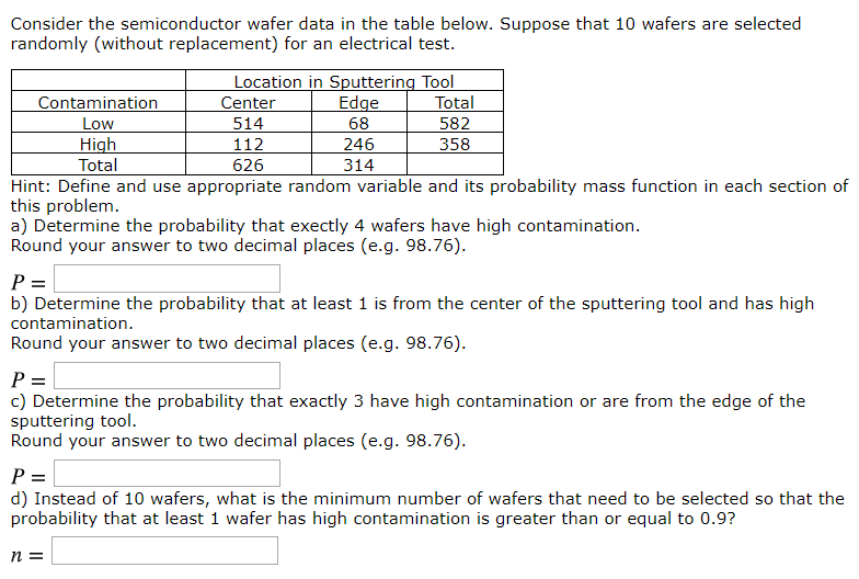 Solved Consider the semiconductor wafer data in the table | Chegg.com