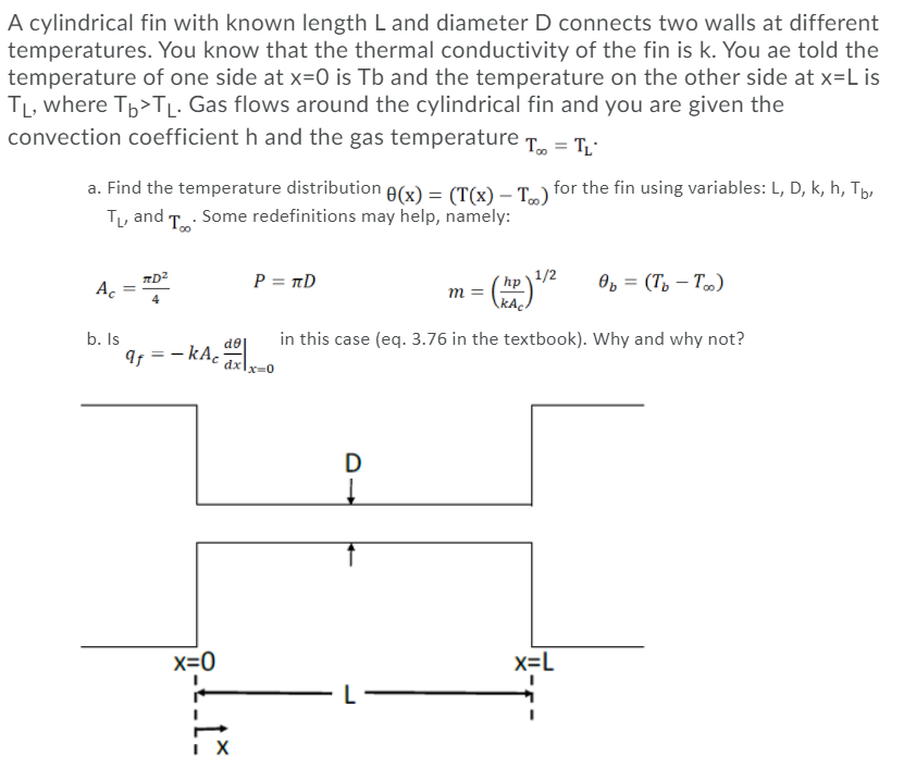 Solved A cylindrical fin with known length L and diameter D | Chegg.com
