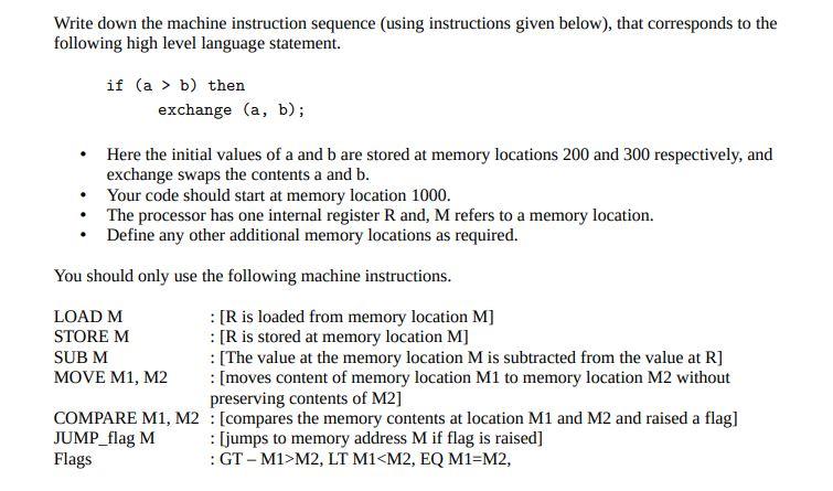 Solved Write down the machine instruction sequence (using | Chegg.com
