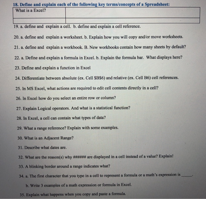 Solved 18. Define and explain each of the following key | Chegg.com