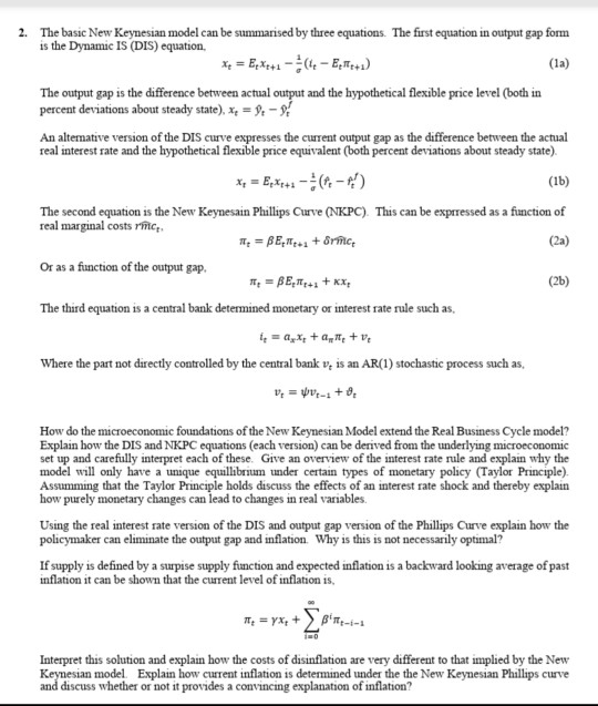 2. The basic New Keynesian model can be summarised by | Chegg.com