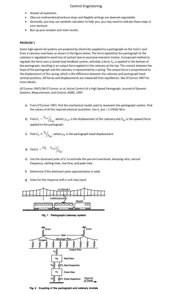 Solved Control Engineering • Answer all questions. Obscure | Chegg.com