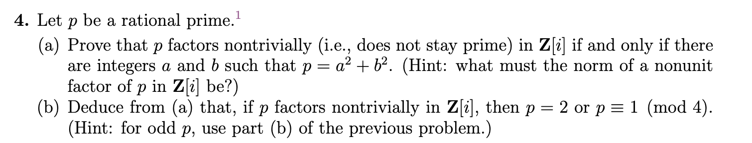 Solved 4. Let p be a rational prime. 1 (a) Prove that p | Chegg.com