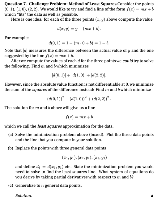 Question 7. Challenge Problem: Method of Least | Chegg.com