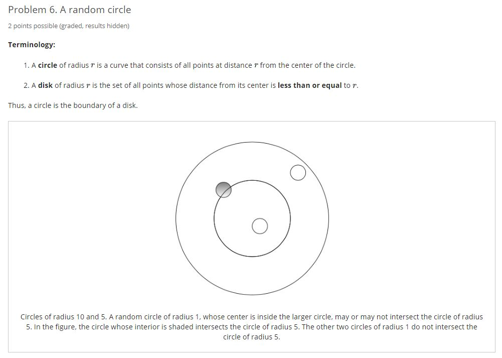 Problem 6. A random circle 2 points possible (graded, | Chegg.com