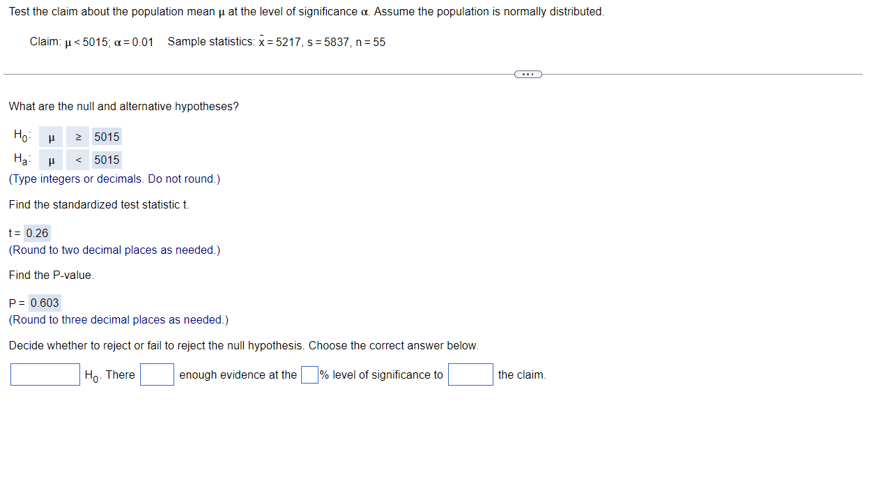 Solved Test the claim about the population mean μ at the | Chegg.com