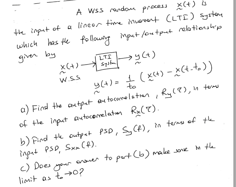 Solved A Wss random process ∼(t) is the input of a lineor | Chegg.com