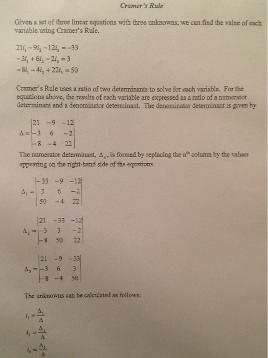 Solved Cramer's Rule Given a set of three linear equations | Chegg.com