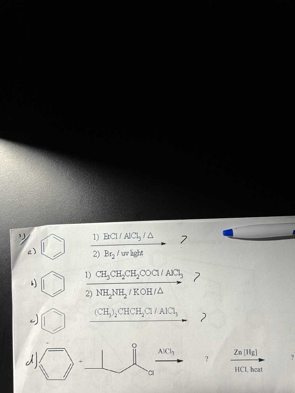 Solved 1) EtCl/AlCl3/Δ→7 2) Br2 / uv light b) 1) | Chegg.com