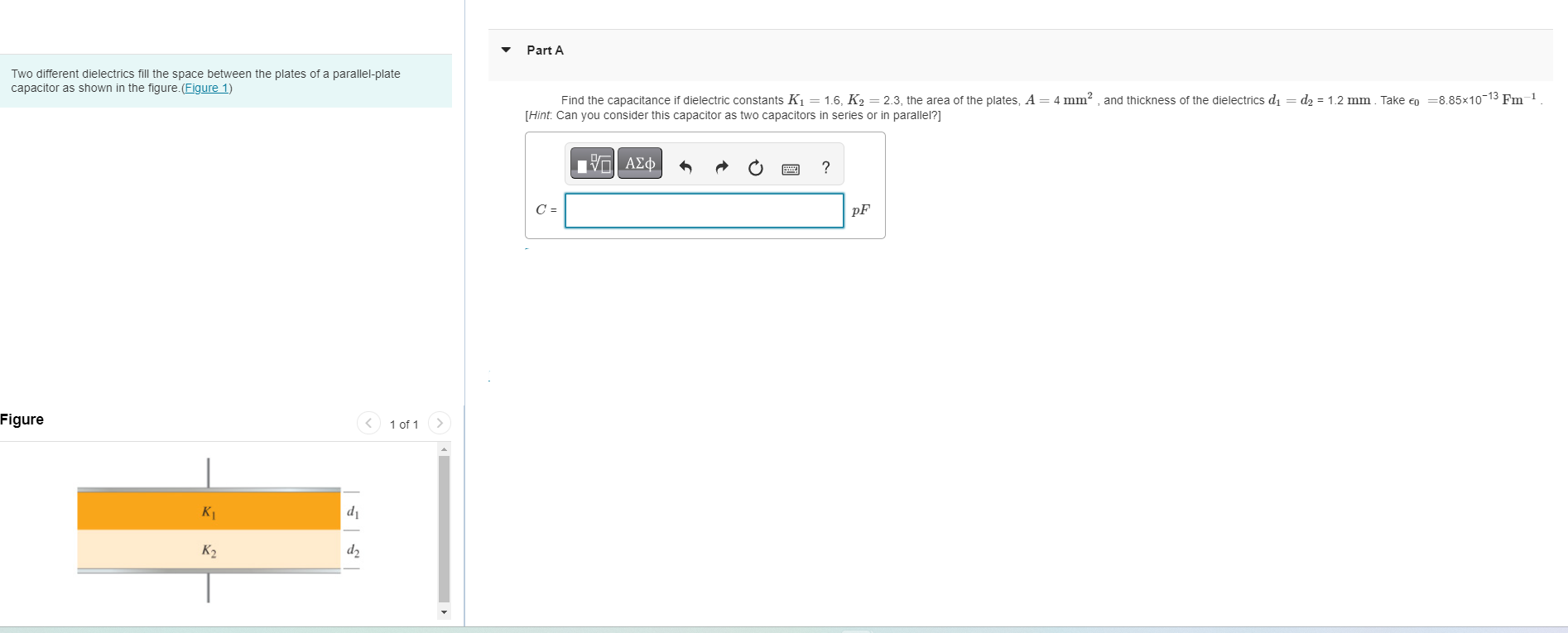 Solved Two different dielectrics fill the space between the | Chegg.com