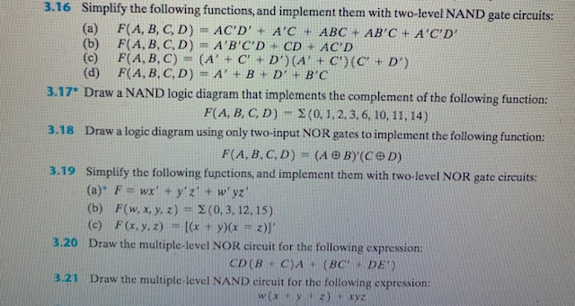 Solved 5) Problem 3.16 from the Textbook. Parts: a, b, and d | Chegg.com