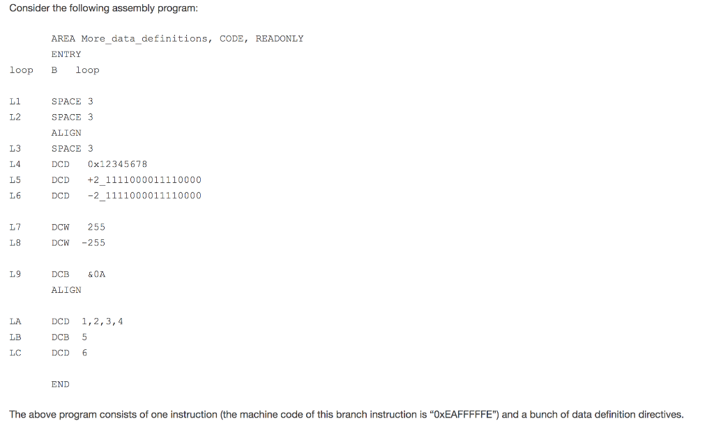 Consider the following assembly program: AREA More | Chegg.com