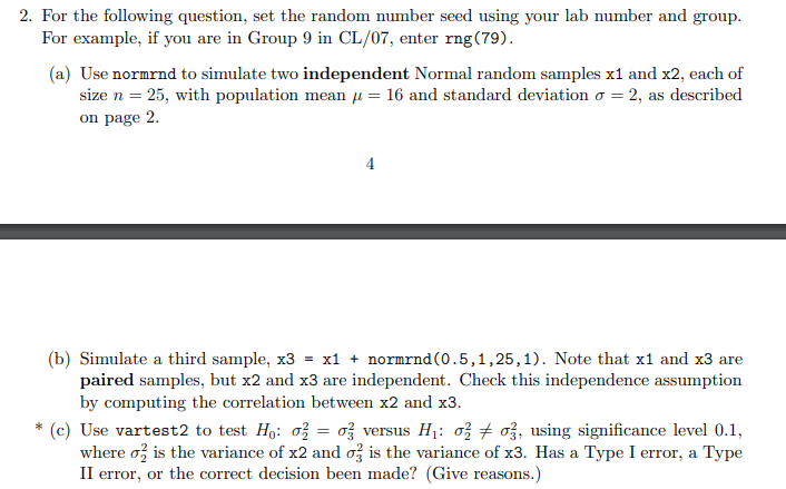 Solved 2. For the following question, set the random number | Chegg.com