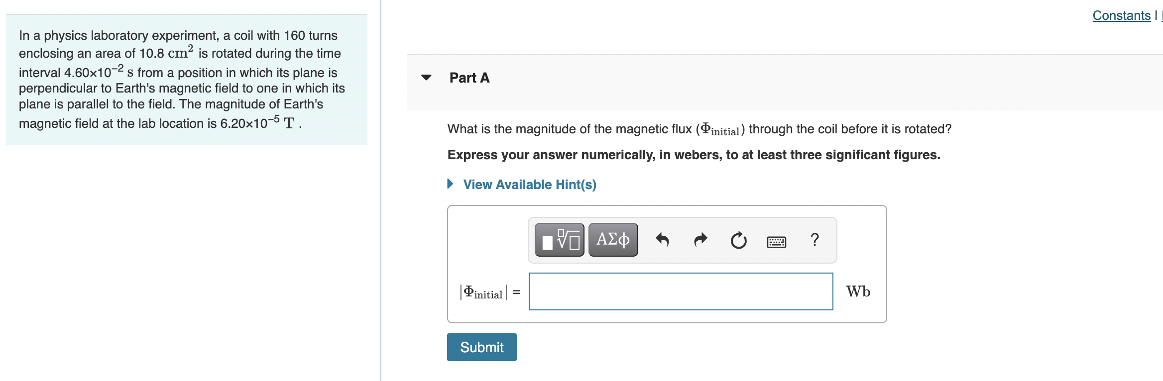 Solved Constants | In a physics laboratory experiment, a | Chegg.com